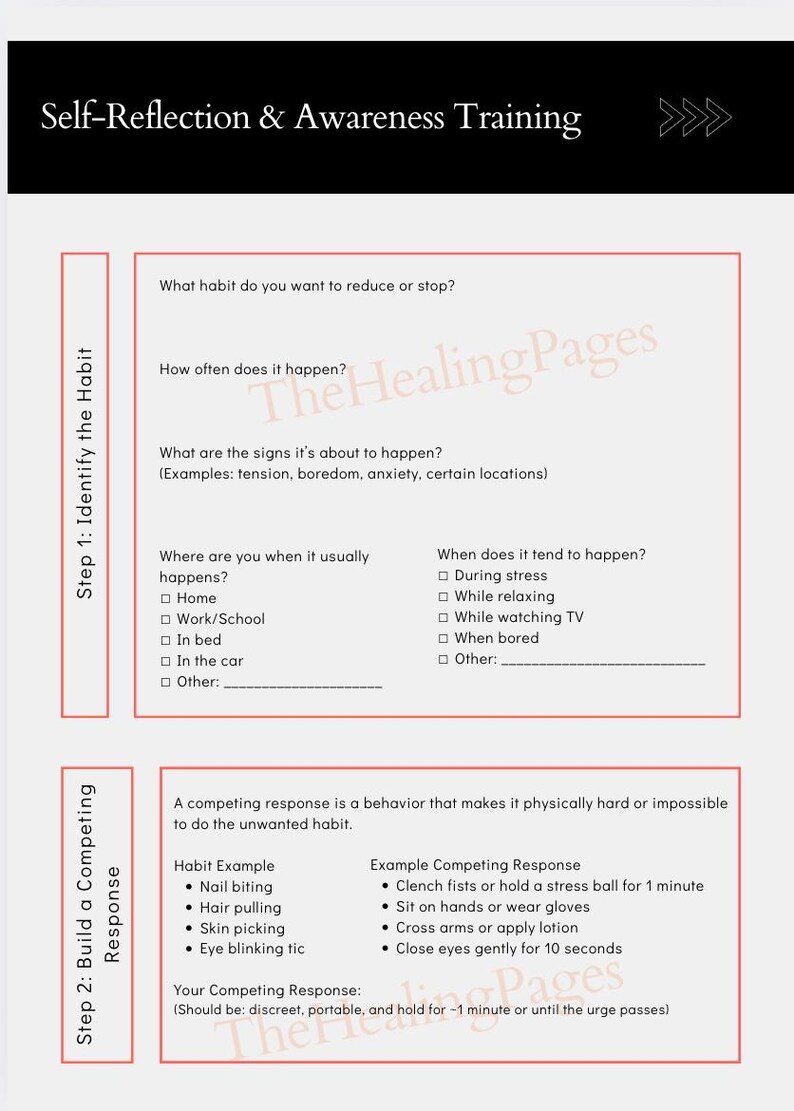Habit Reversal Training Worksheet PDF | CBT Tool for Unwanted Habits ...