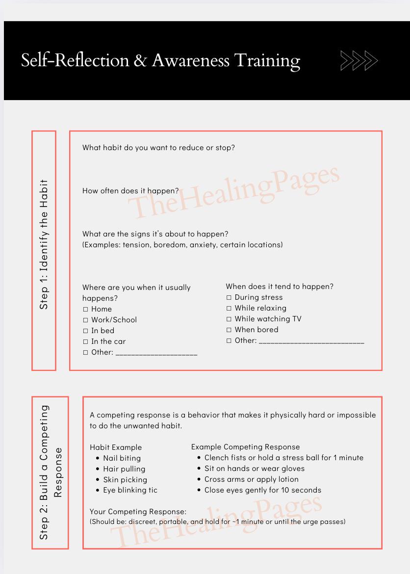 Habit Reversal Training Worksheet PDF | CBT Tool for Unwanted Habits ...