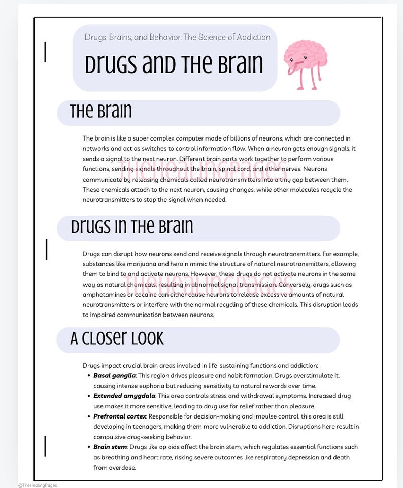 Psychoeducation Packet on Addiction & the Brain | Worksheets and ...