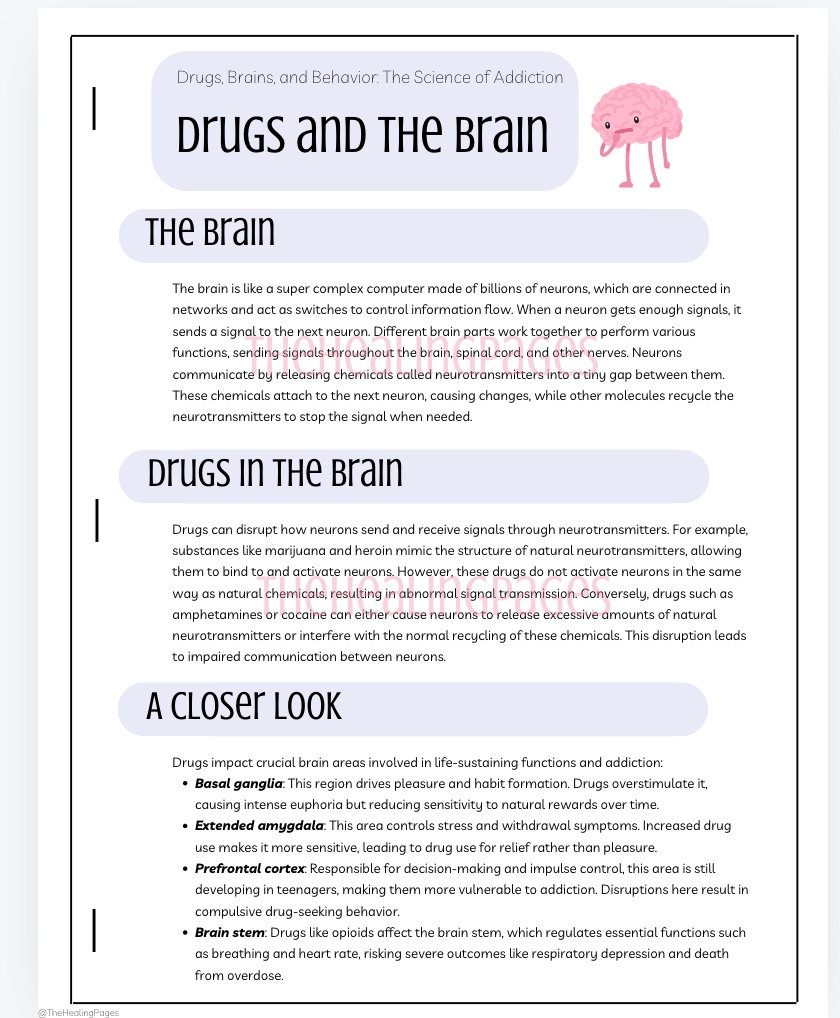 Psychoeducation Packet on Addiction & the Brain | Worksheets and ...