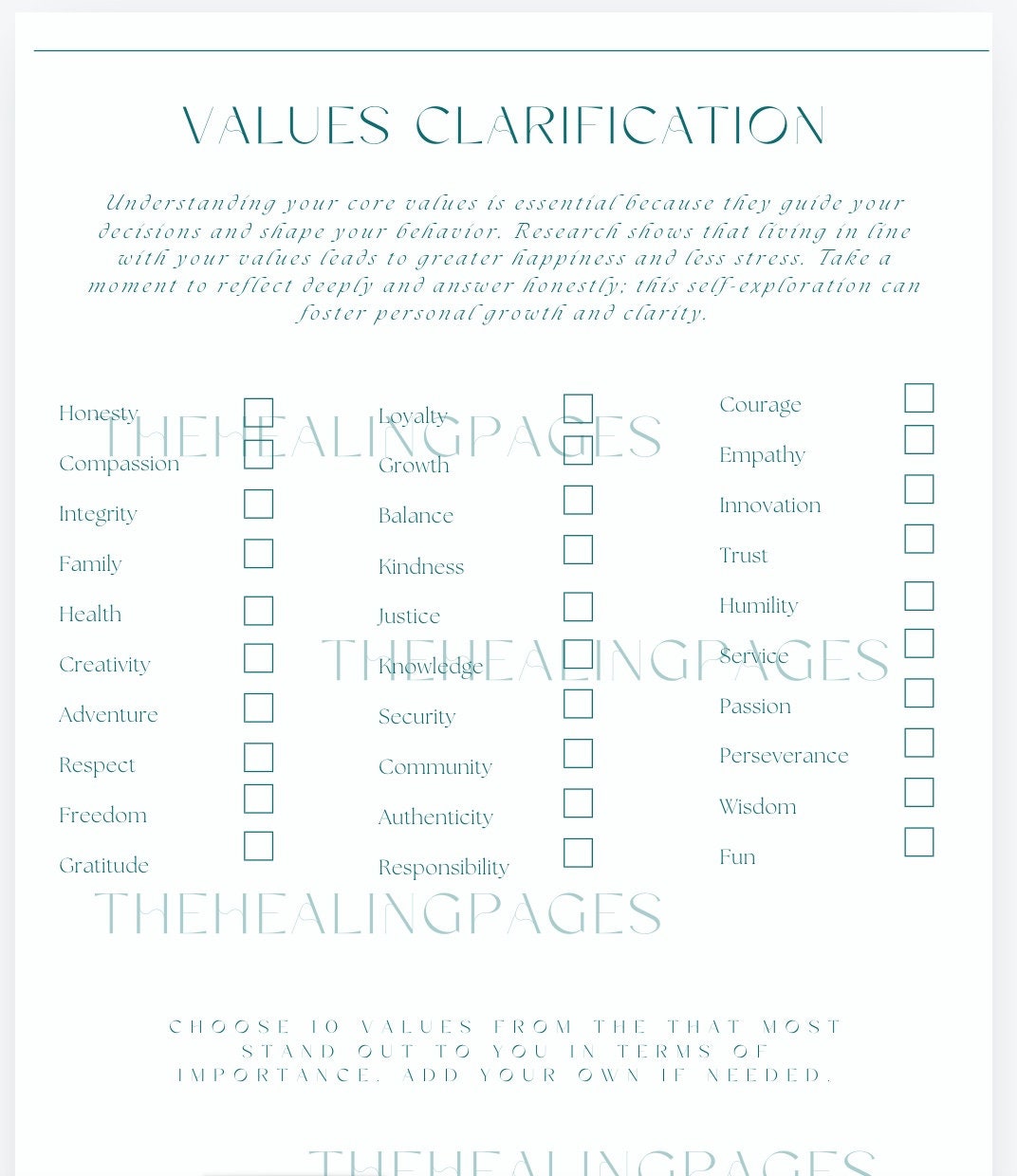 Values Clarification Worksheets for Counseling | Self-discovery ...