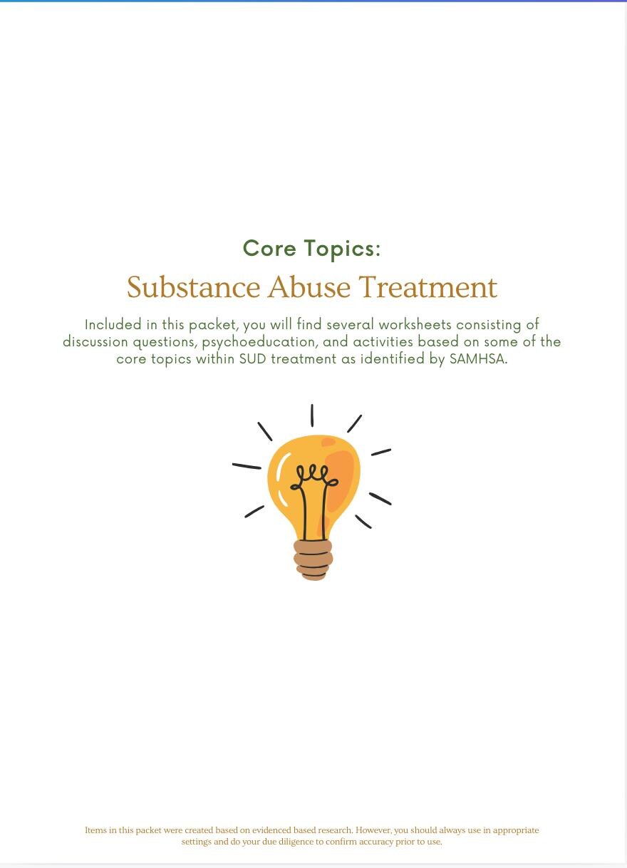 Substance Use Treatment Worksheets: Mental Health Activities (11 Topics ...