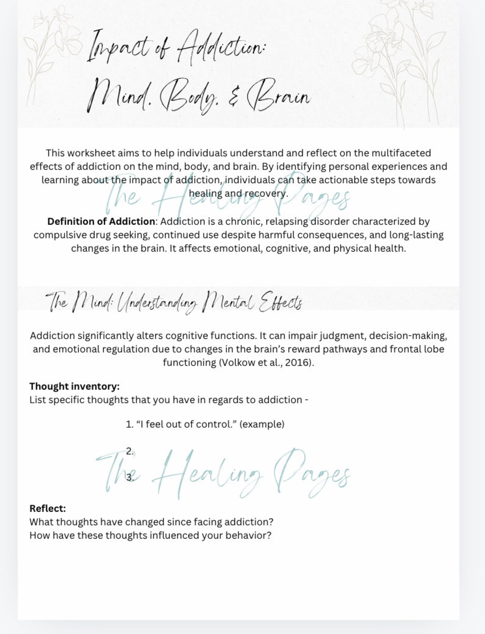 Understanding Addiction: A Comprehensive Therapy Worksheet & Education ...