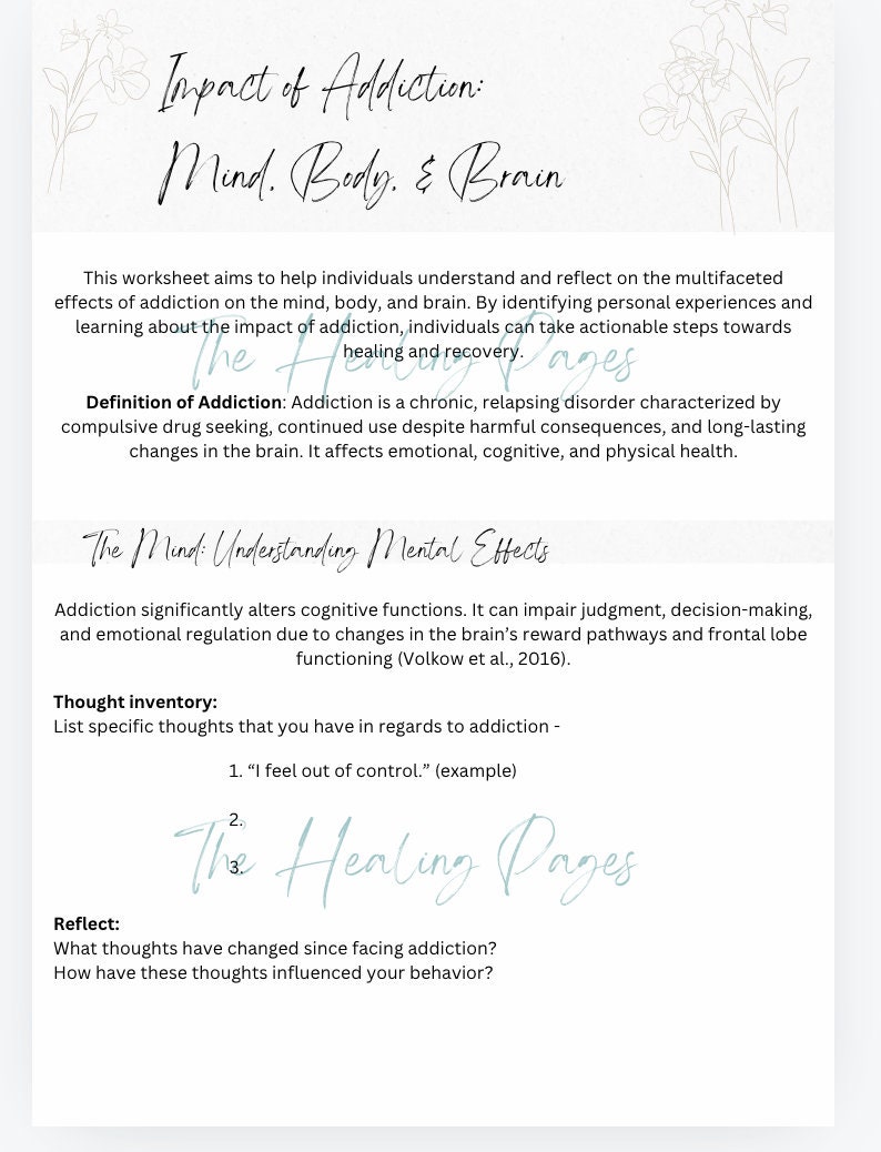 Understanding Addiction: A Comprehensive Therapy Worksheet & Education ...