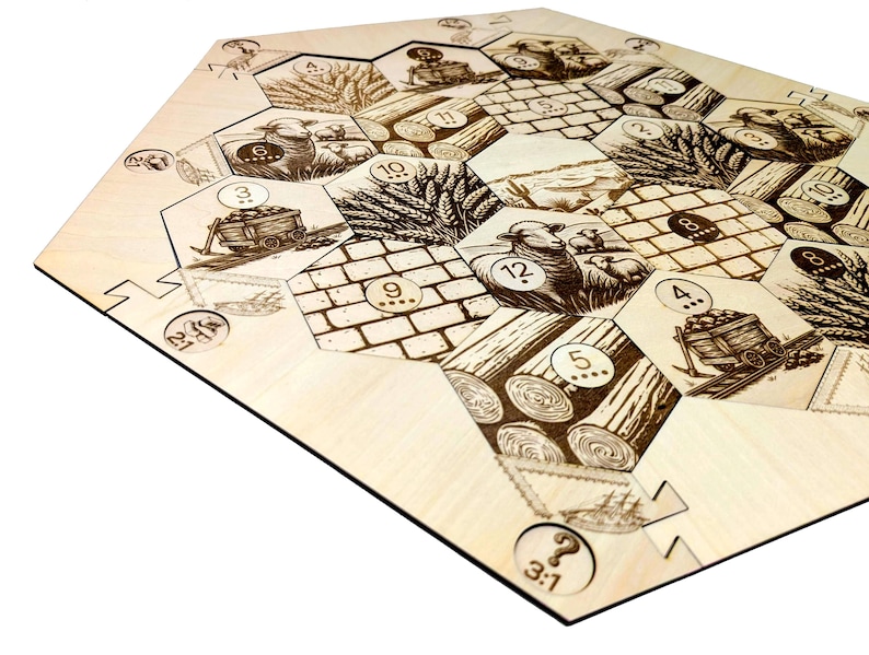 Handmade Wood Settlers of Catan Board & Hex Tile Sets | Laser-etched ...