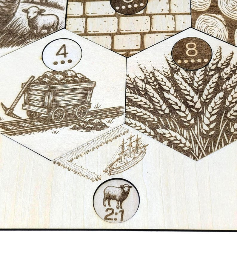 Handmade Wood Settlers of Catan Board & Hex Tile Sets | Laser-etched ...
