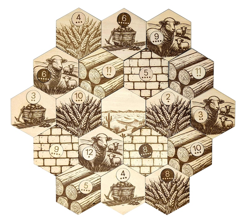 Handmade Wood Settlers of Catan Board & Hex Tile Sets | Laser-etched ...