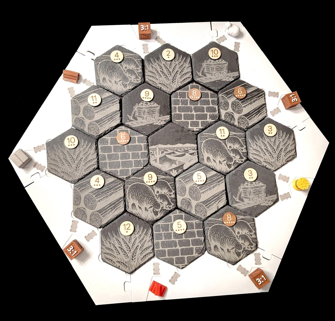 Custom Slate Settlers of Catan Board & Tile Sets | Laser-etched Stone ...