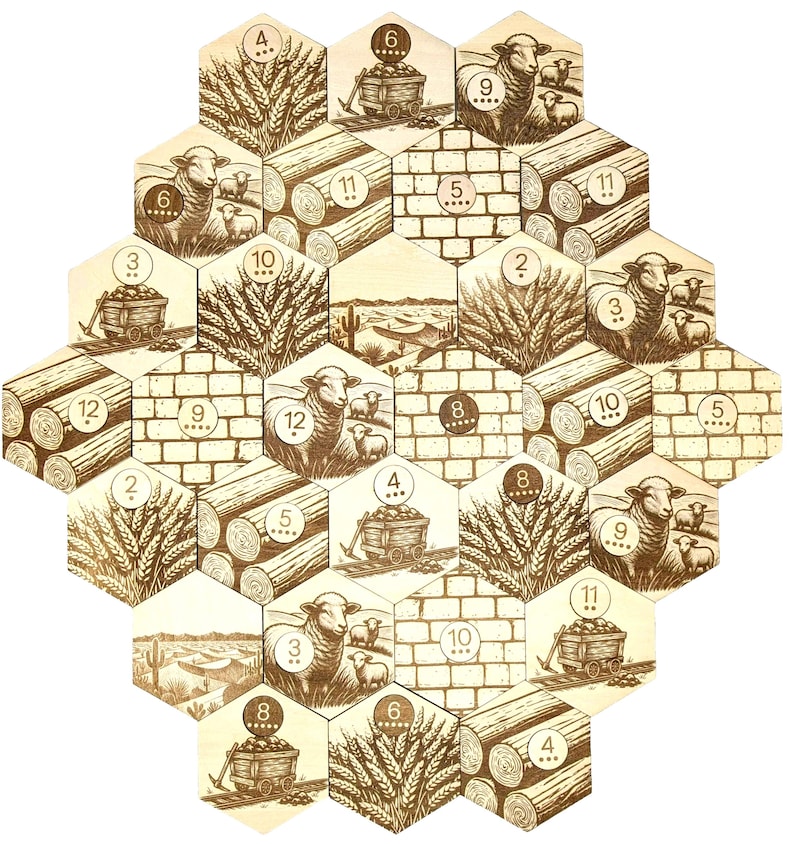 Handmade Wood Settlers of Catan Board & Hex Tile Sets | Laser-etched ...