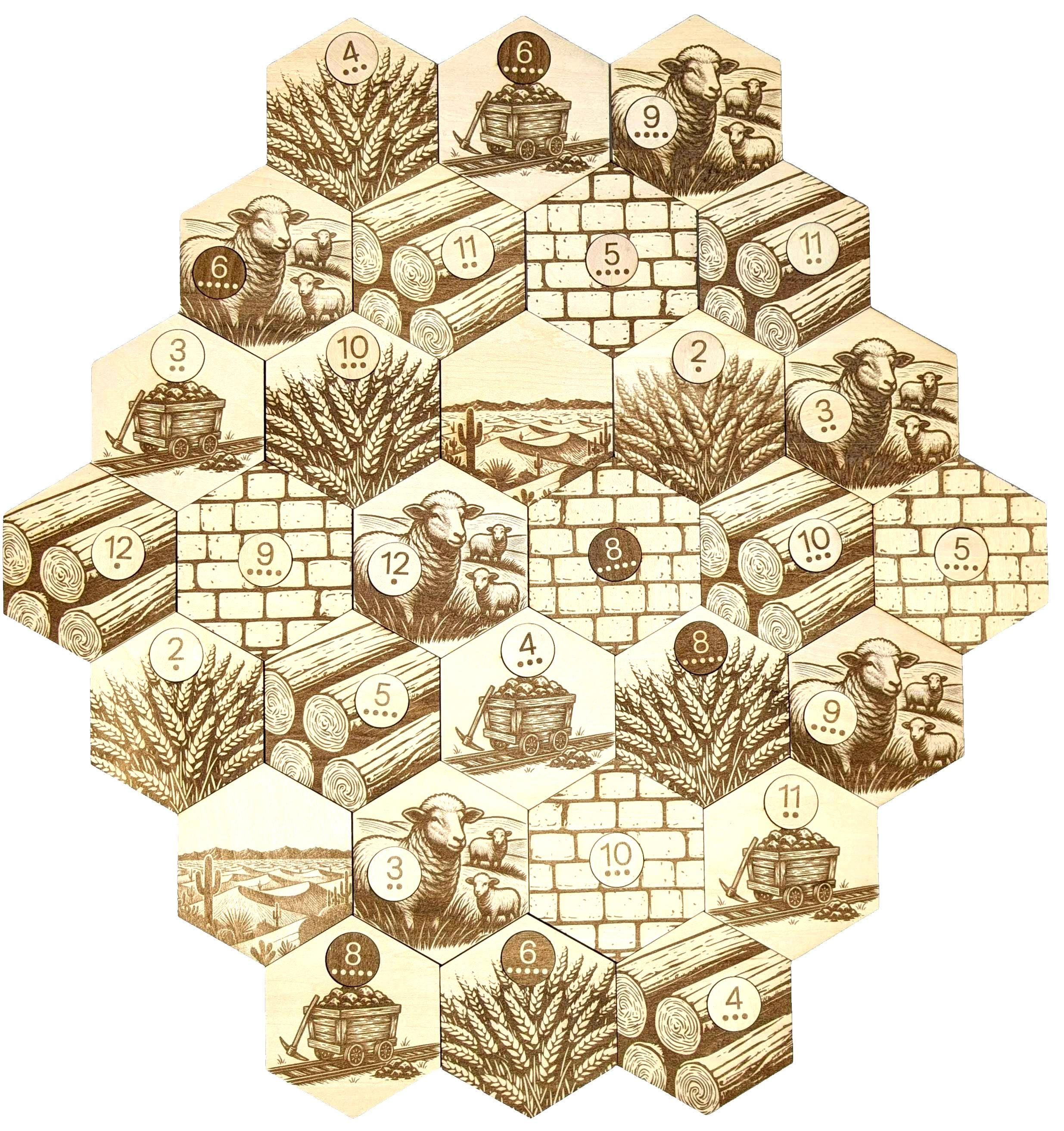 Handmade Wood Settlers of Catan Board & Hex Tile Sets | Laser-etched ...