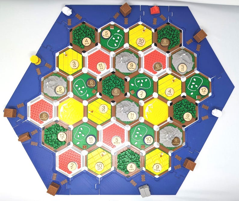 3D Printed Catan Board (4–8 Players) | Multicolor PETG Hexes, Laser Cut ...