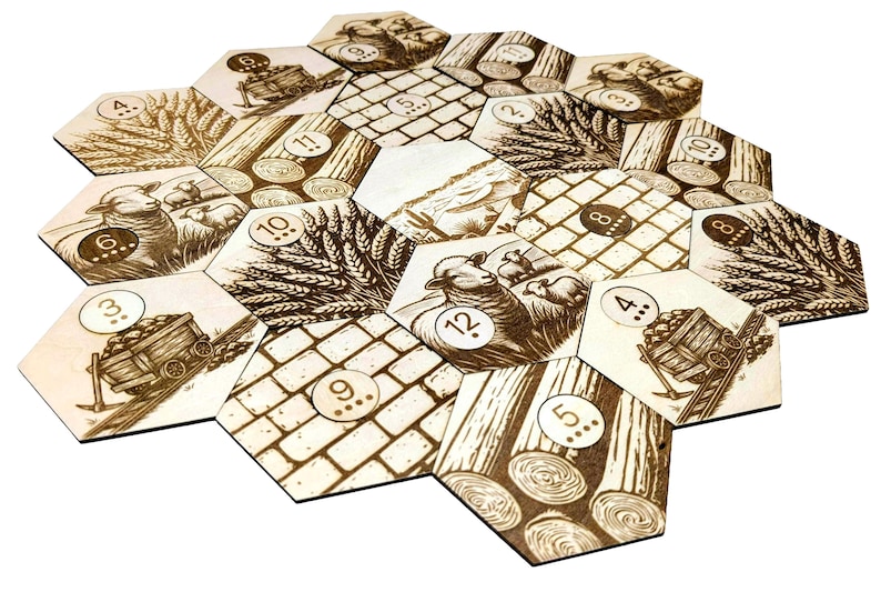 Handmade Wood Settlers of Catan Board & Hex Tile Sets | Laser-etched ...