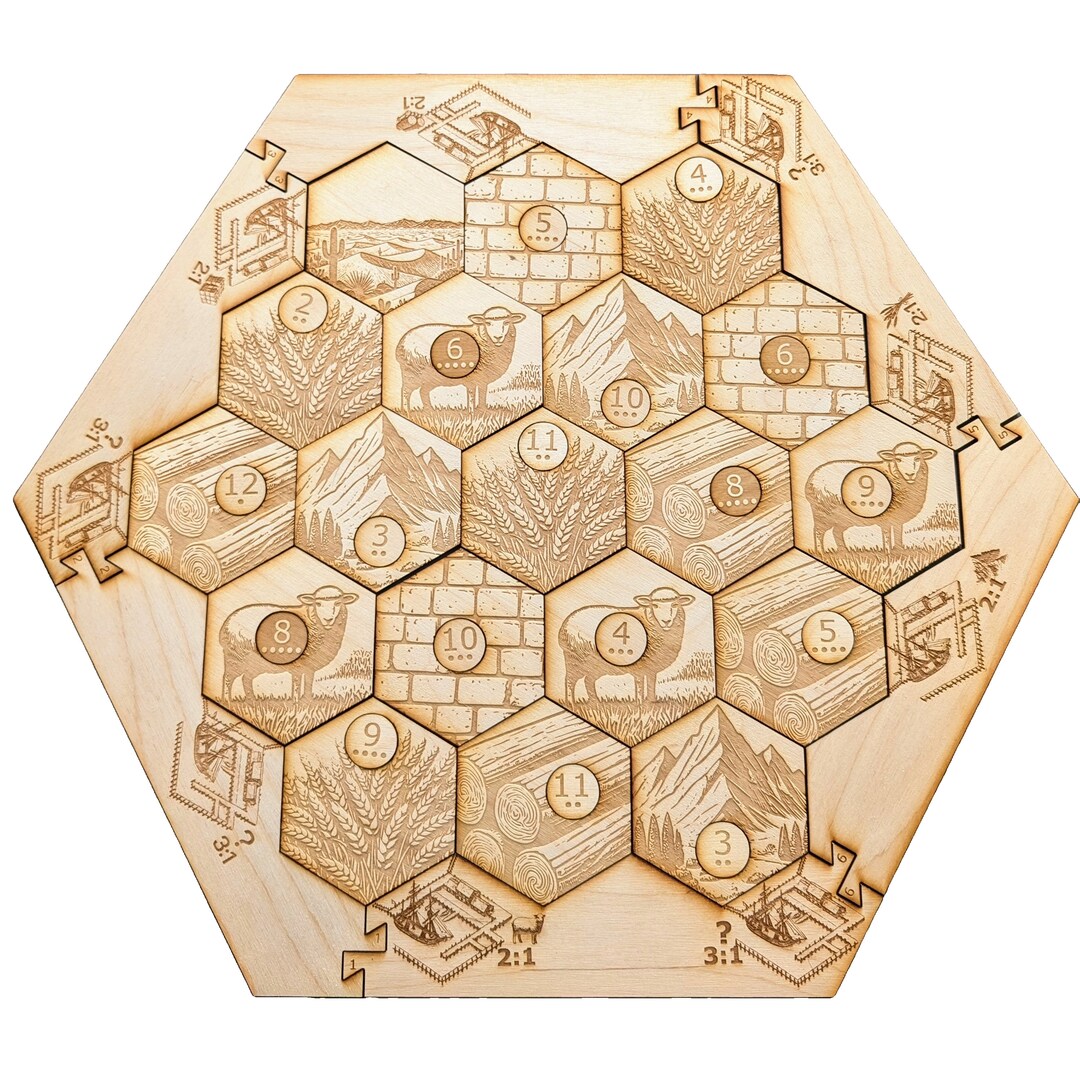 Settlers of Catan Wood Board Game Natural Wood Laser Cut - Etsy