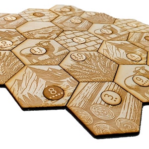 Catan Wood Hexes and Tokens | Laser-etched Birch or Walnut ...
