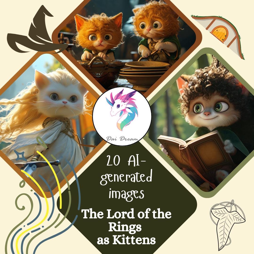 Digital Download, Printable Images LOTR Cats Themes AI Illustration ...
