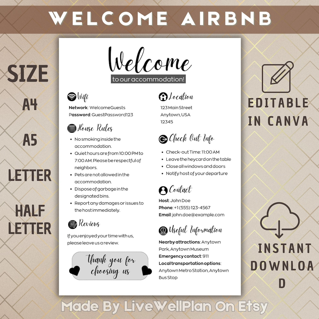 Customizable Airbnb Welcome Guide: Delight Your Guests With Style ...
