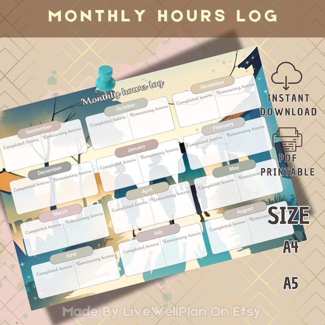 Monthly Hours Log | Jw Ministry Organizer | Printable Pdf JW | Digital ...