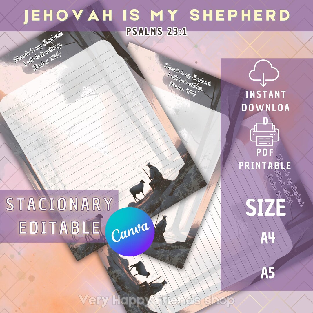 Elegant JW Letter Papers | Bible Verse Psalms 23:1 | Editable Writing ...