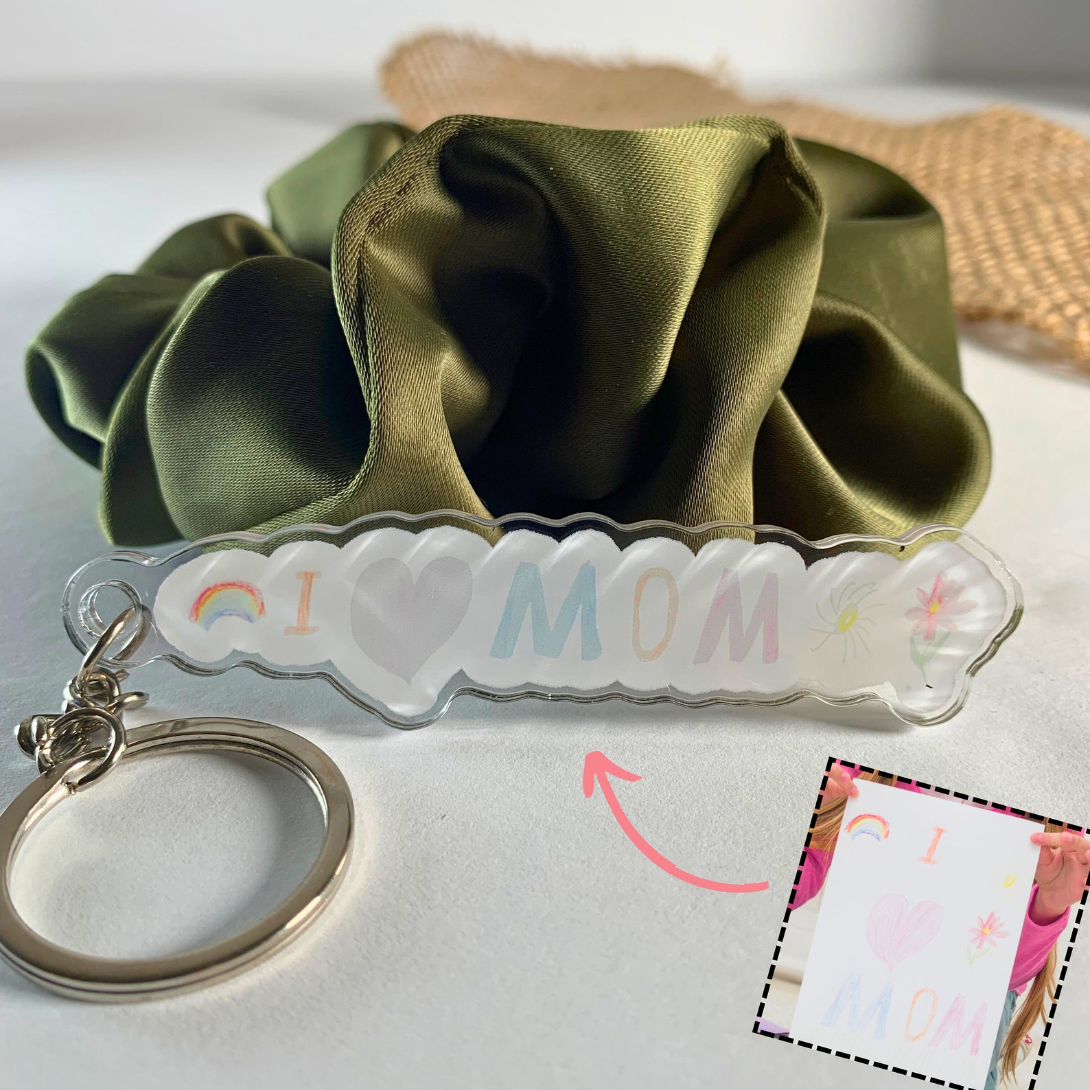 Custom Keyring Actual Kids Drawing Photo- Custom Artwork Keychain ...