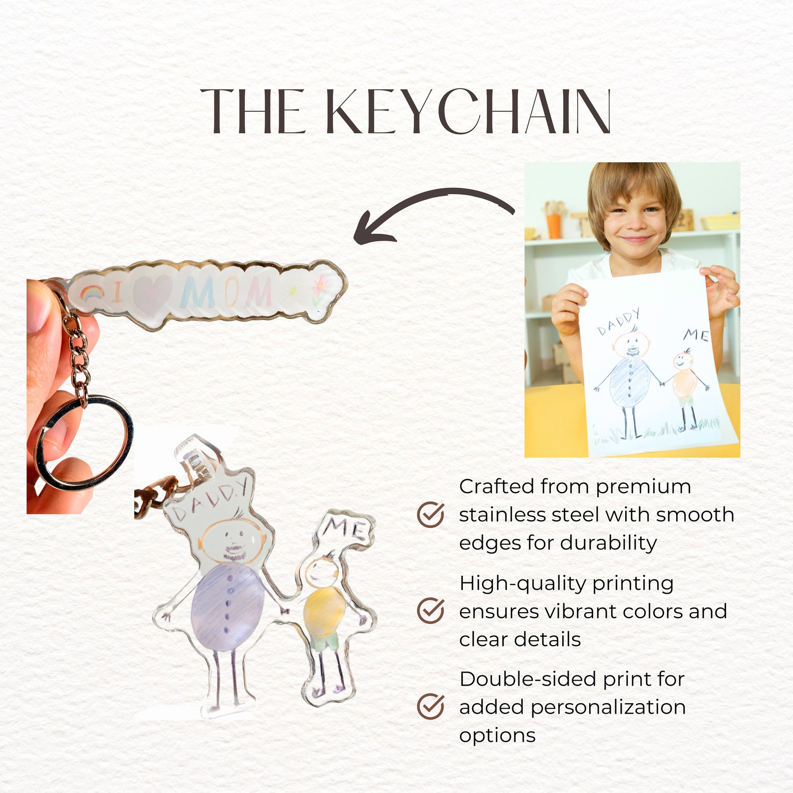 Custom Keyring Actual Kids Drawing Photo- Custom Artwork Keychain ...