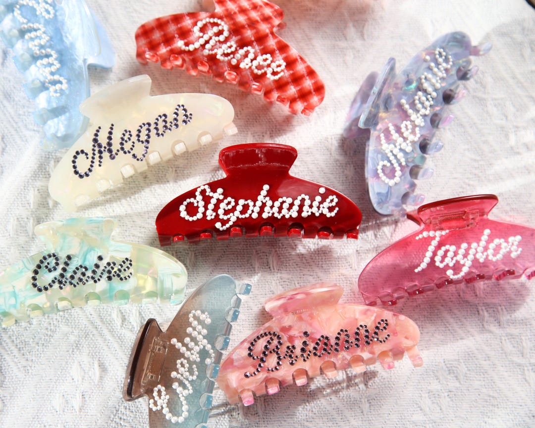 Custom Name Hair Claw Clips– Personalized Rhinestone Pearl Hair Pin ...