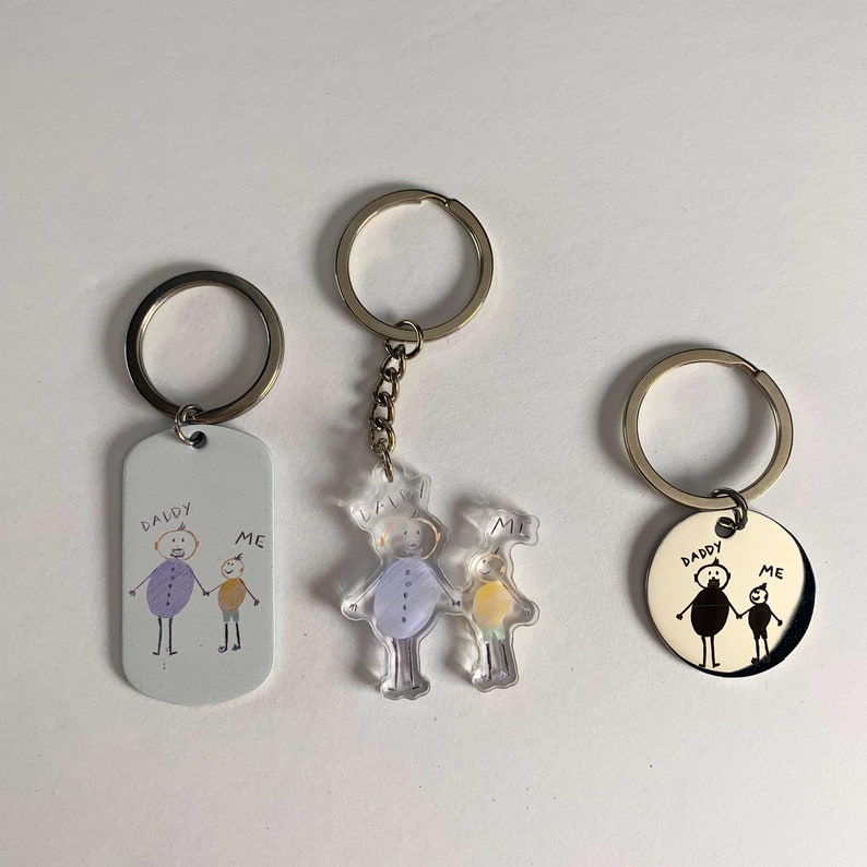 Custom Keyring Actual Kids Drawing Photo- Custom Artwork Keychain ...