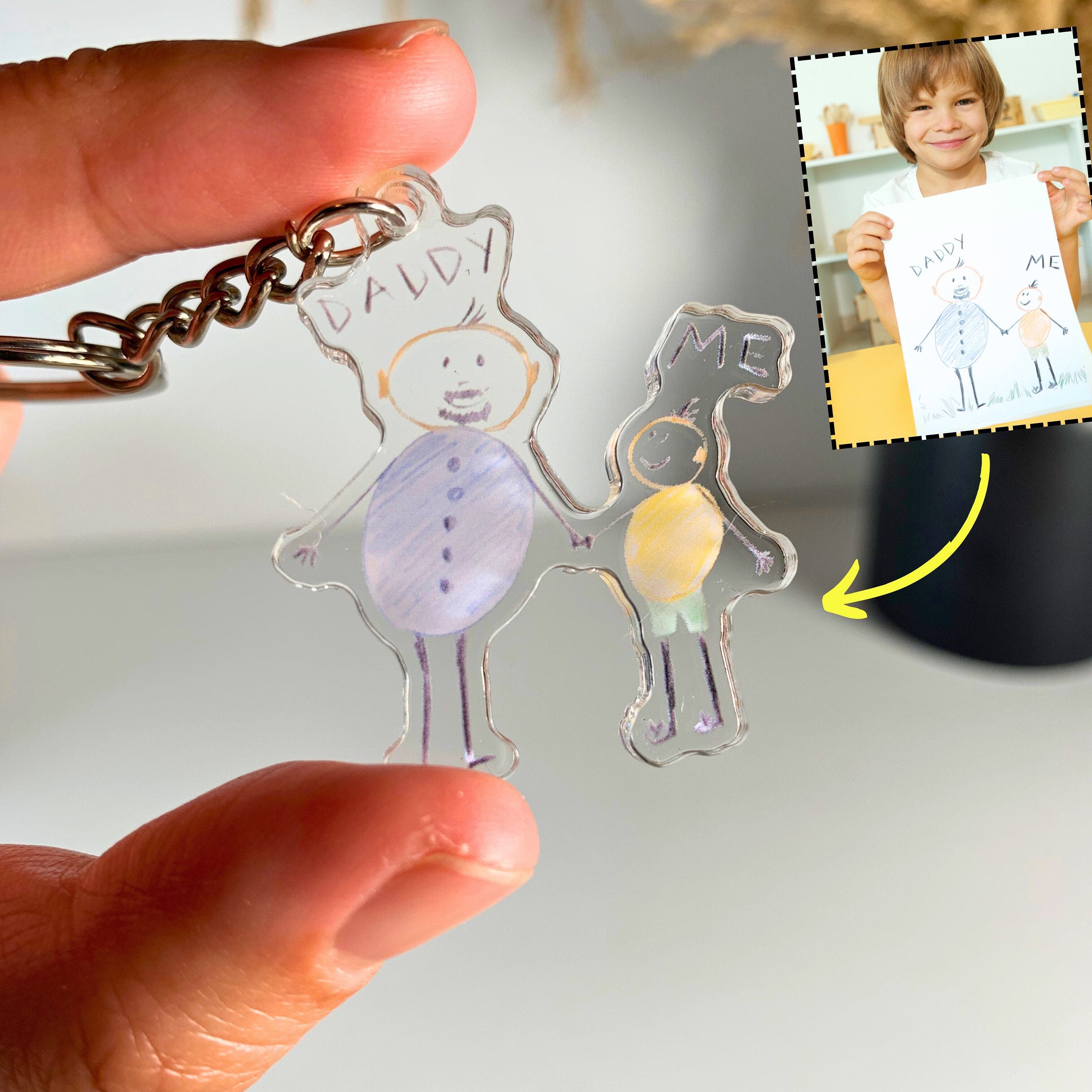 Custom Keyring Actual Kids Drawing Photo- Custom Artwork Keychain ...
