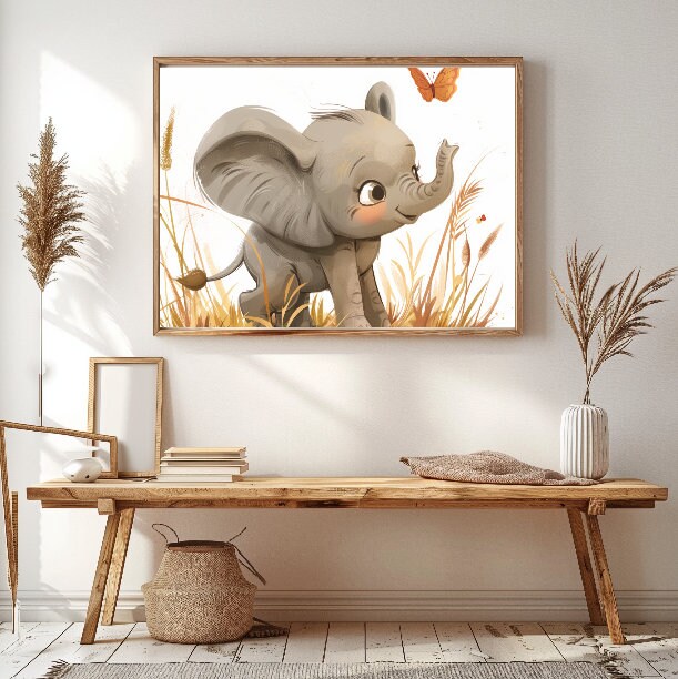 Baby Elephant Cartoon Painting - Etsy