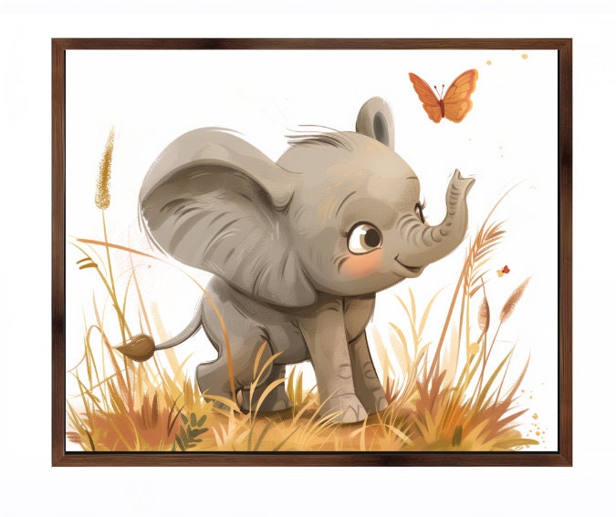 Baby Elephant Cartoon Painting - Etsy
