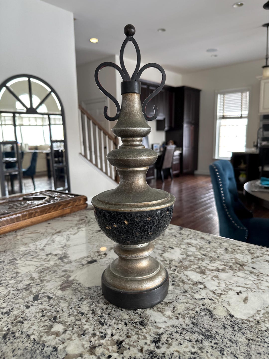 Vintage Finial Statue: Black Mosaic & Metallic Silver Fleur-de-lis ...