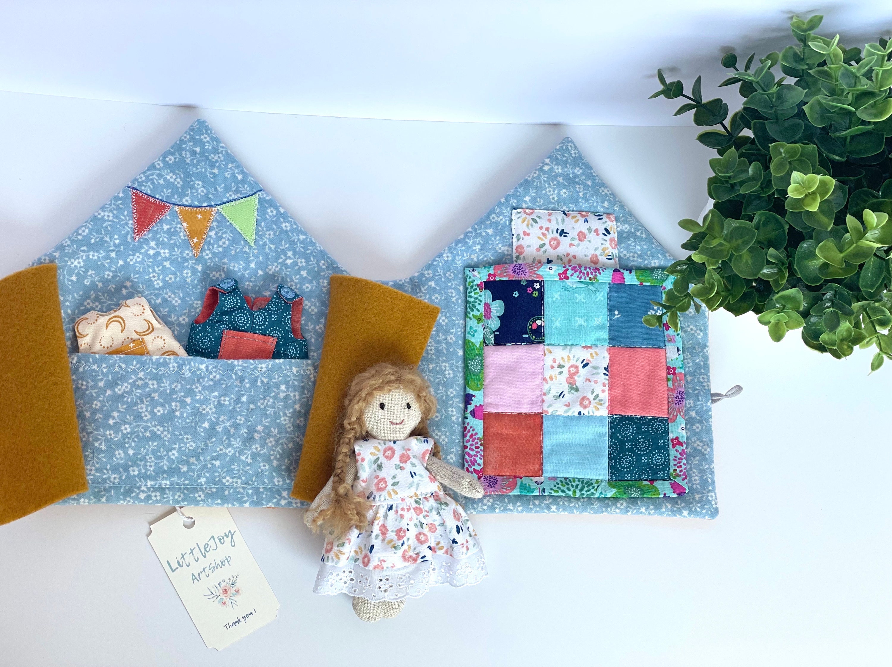 Linen Tiny Doll With Textile Dollhouse. Travel Toy. Mini Doll. Handmade ...