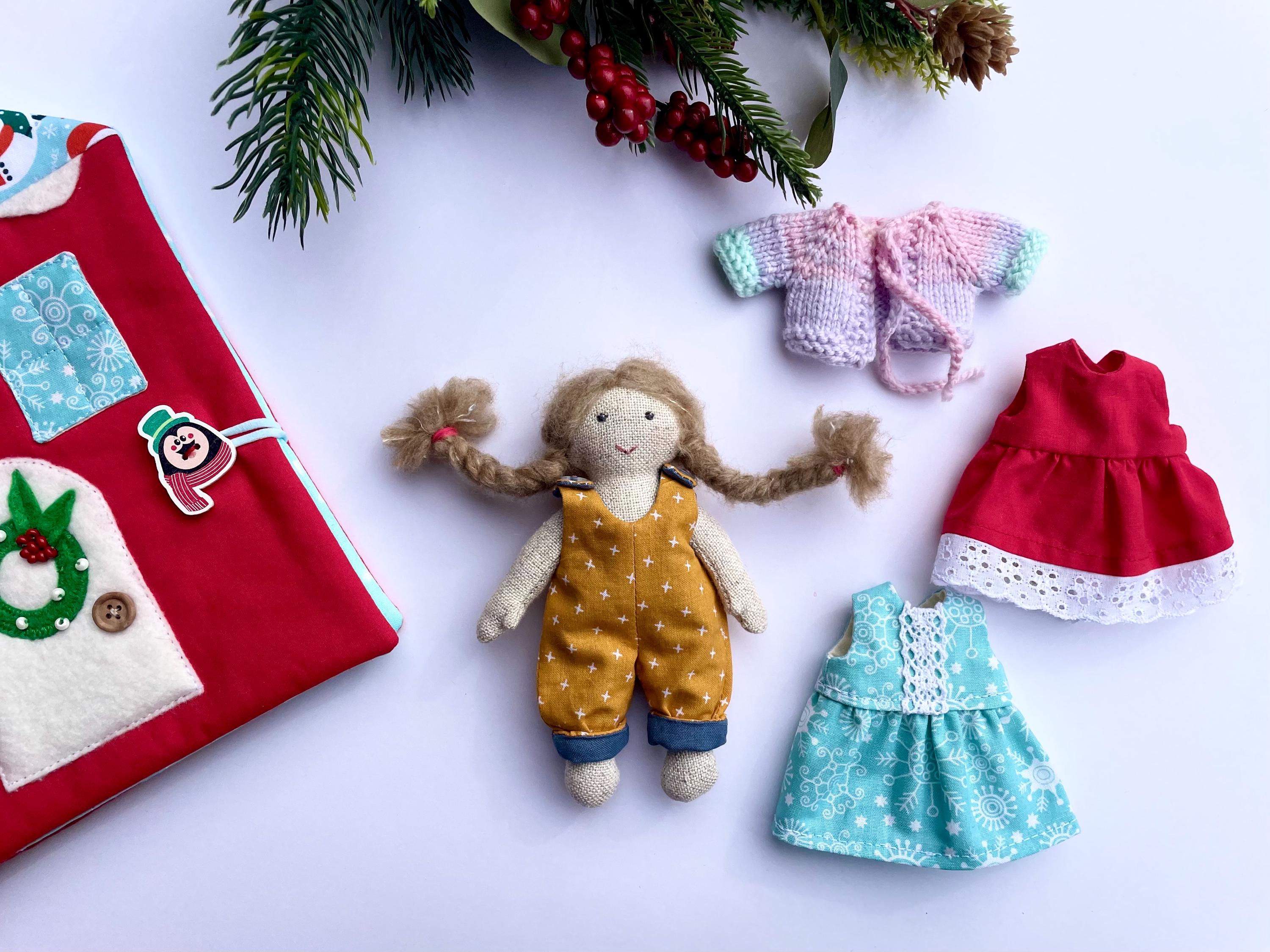 Linen Tiny Doll With Textile Dollhouse. Christmas Doll House. Travel ...