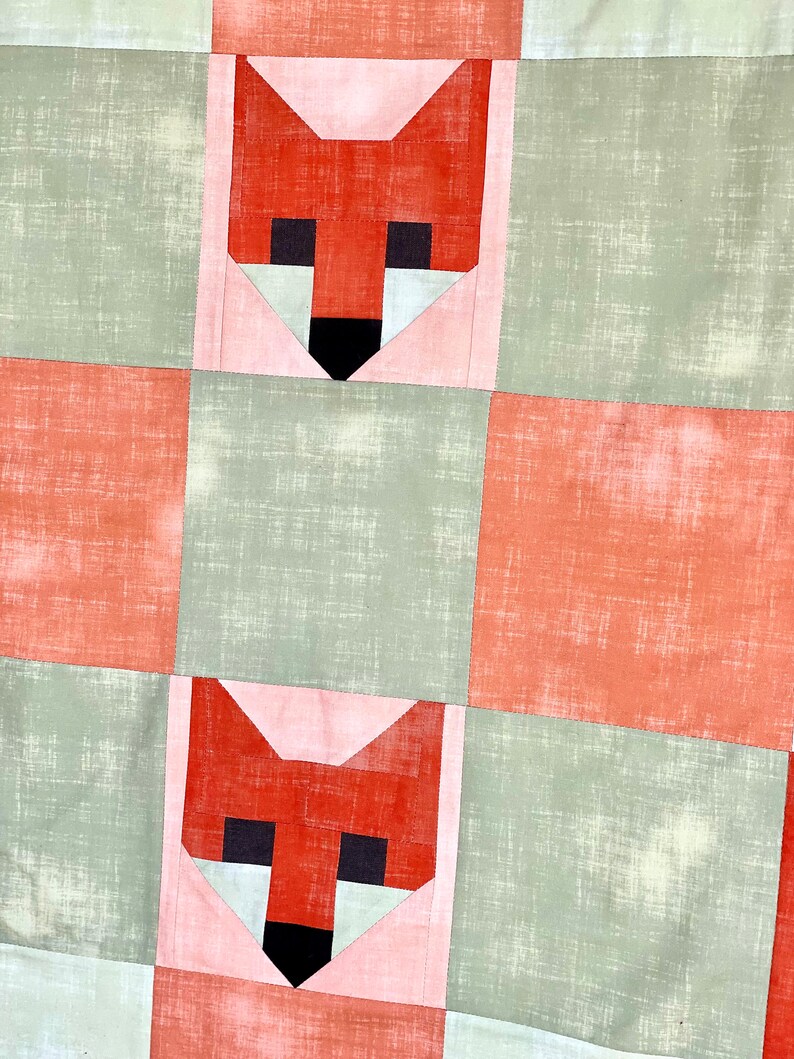 Baby Quilt Red Fox 27 X41 In, Baby Blanket, Baby Quilt, Salmon , Green ...