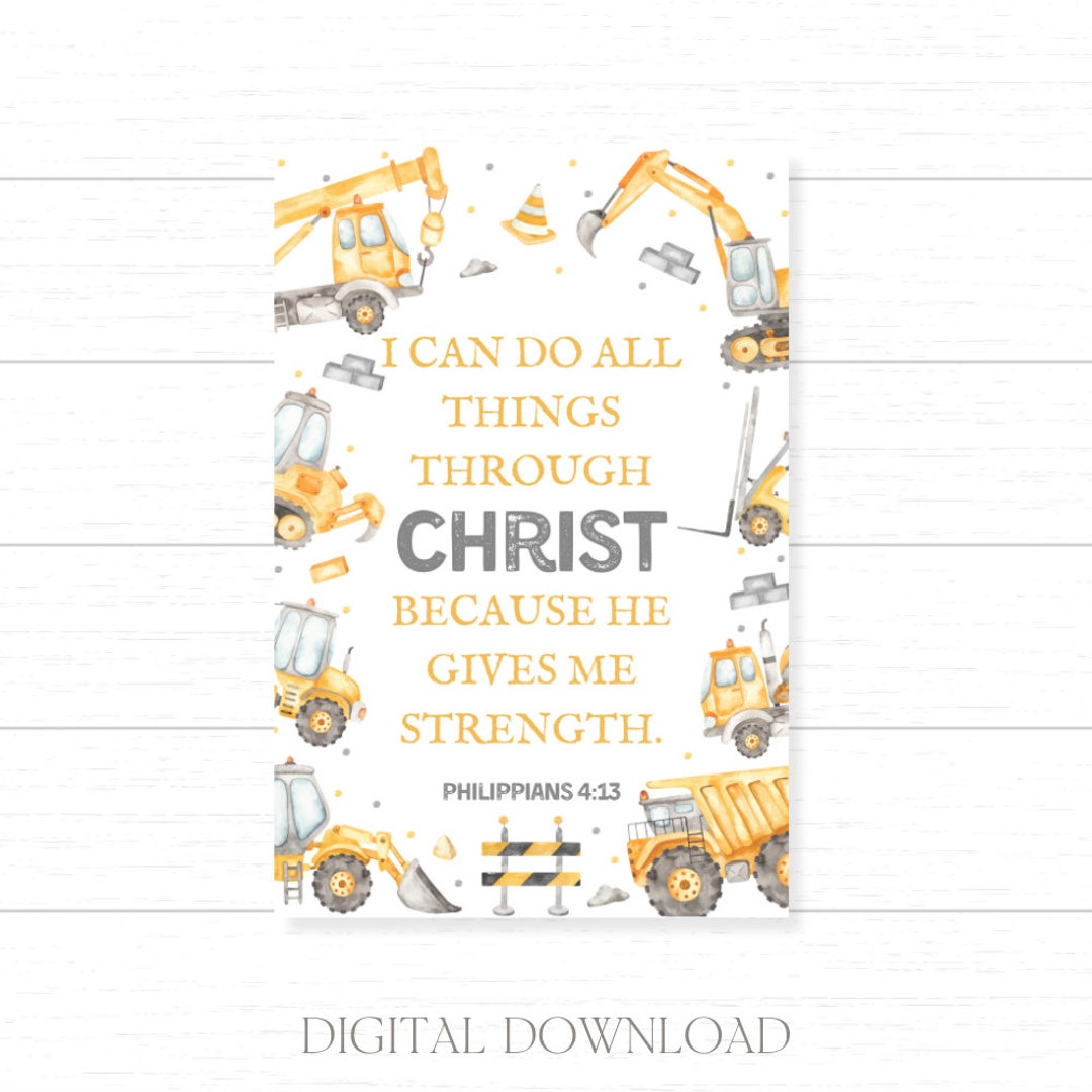 Construction Vehicles Boy Bible Print, Construction Bible Verse Art ...