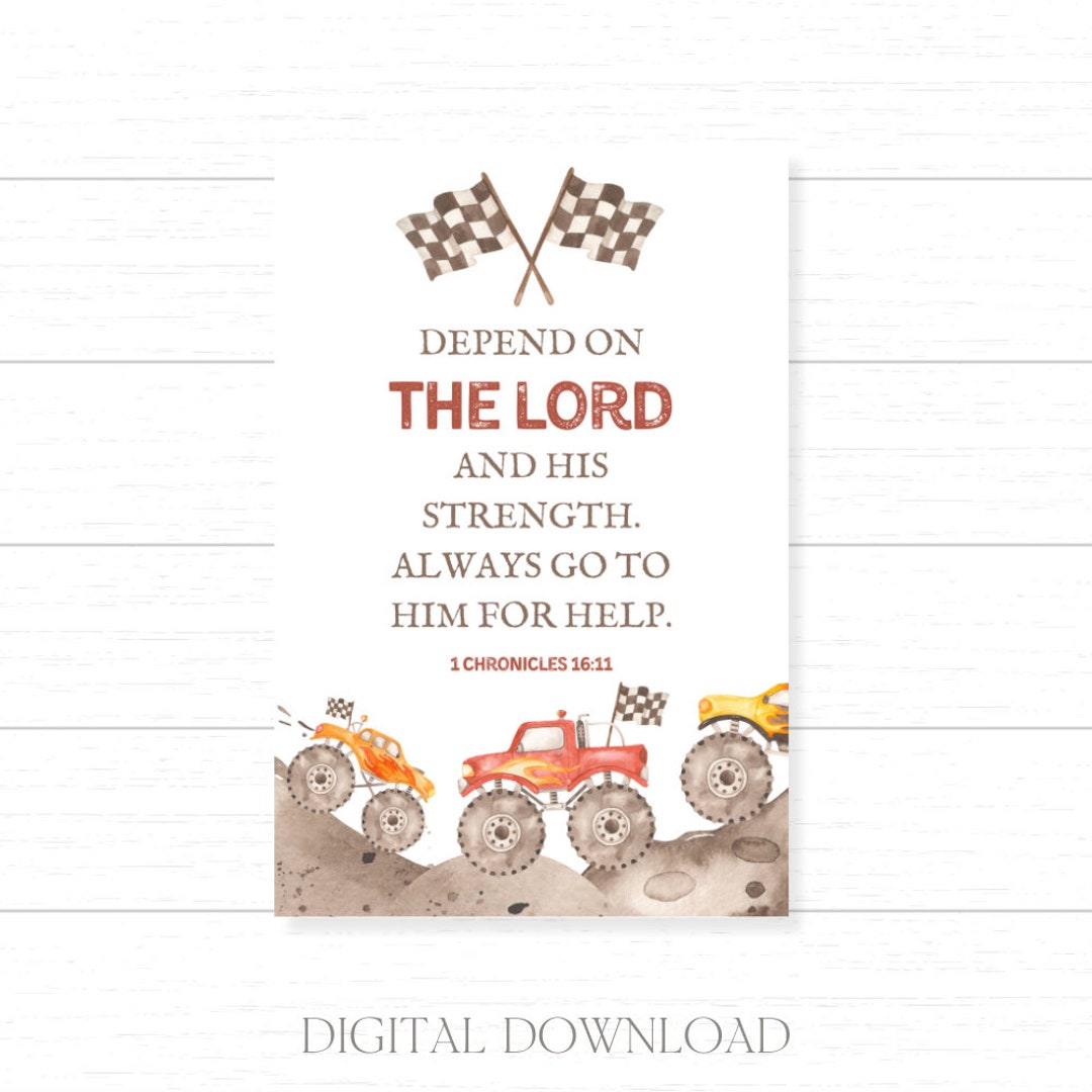 Monster Truck Boy Bible Print, Monster Truck Bible Verse Art, Bible ...