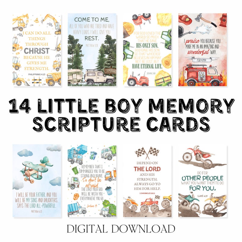Little Boy Scripture Cards, Boy Memory Bible Verses, Boy Bible Prints ...