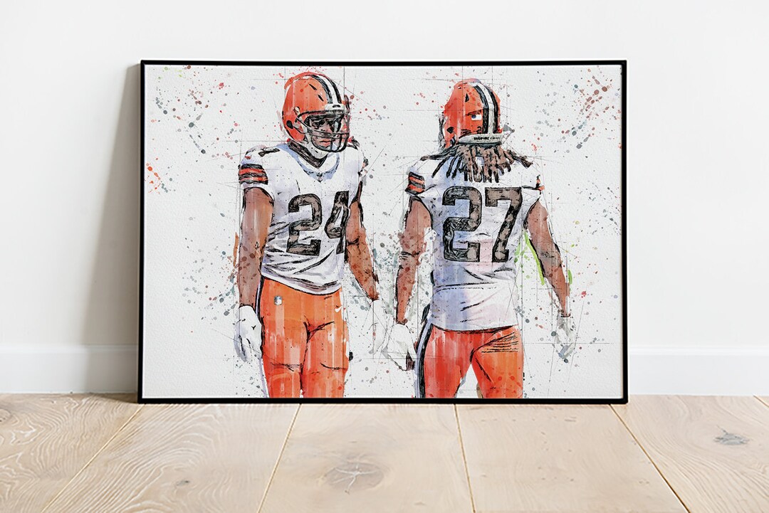 999 Kareem Hunt Nick Chubb Poster Cleveland Browns Framed Canvas Print ...