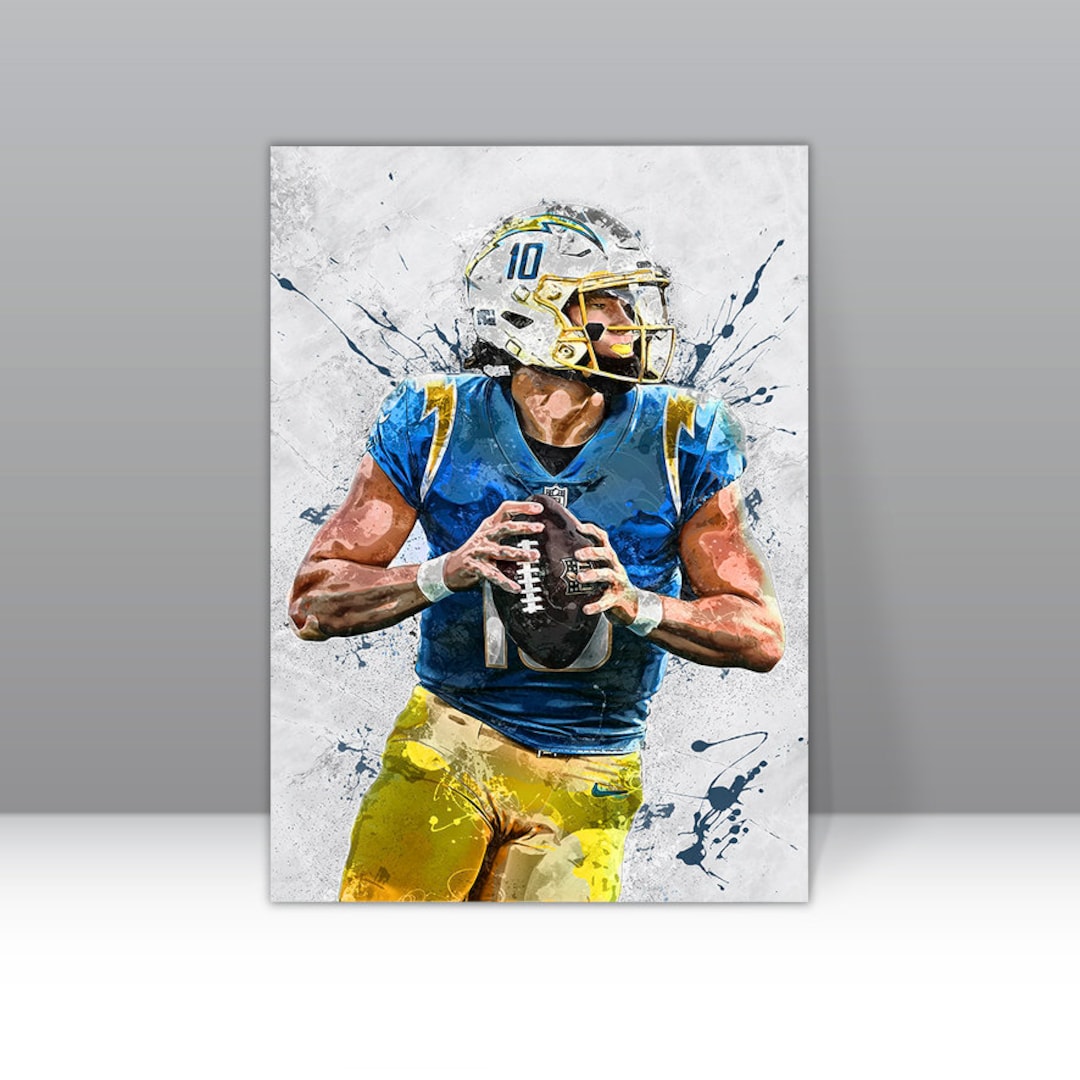 Justin Herbert Poster Los Angeles Chargers Football Framed Canvas Print ...