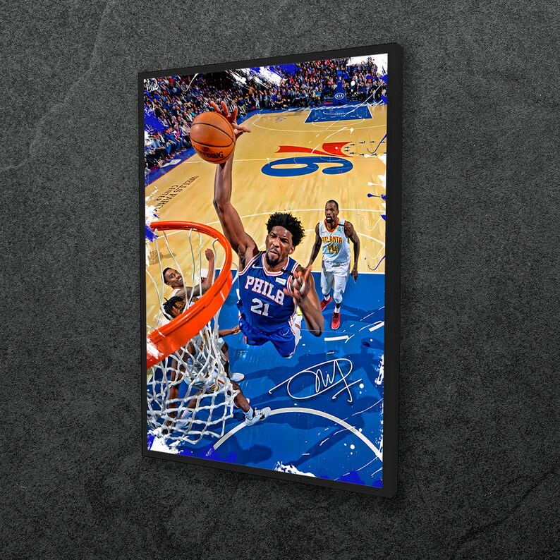 Joel Embiid Wall Art Philadelphia 76ers Framed Canvas Poster Basketball ...