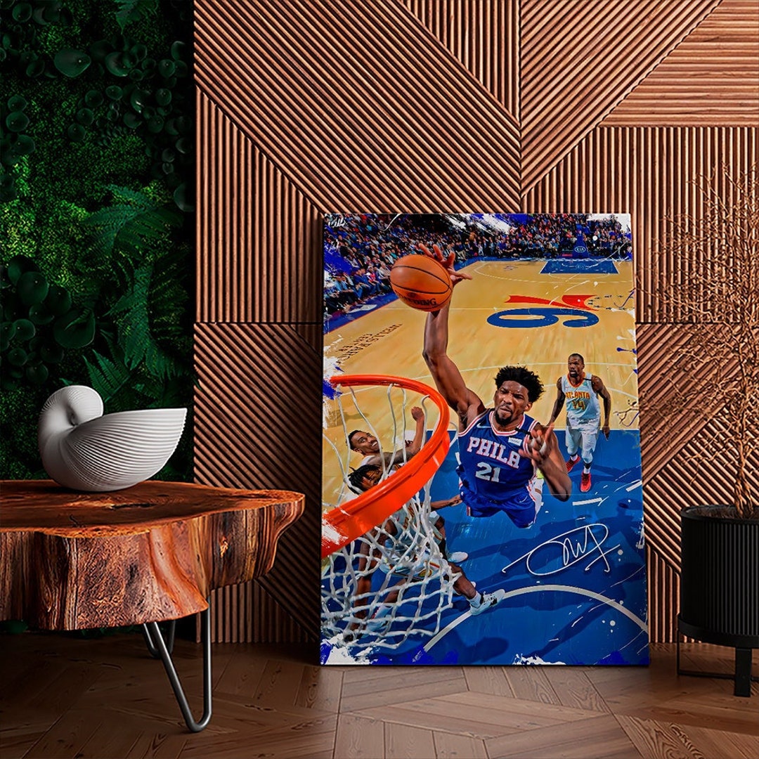 Joel Embiid Wall Art Philadelphia 76ers Framed Canvas Poster Basketball ...
