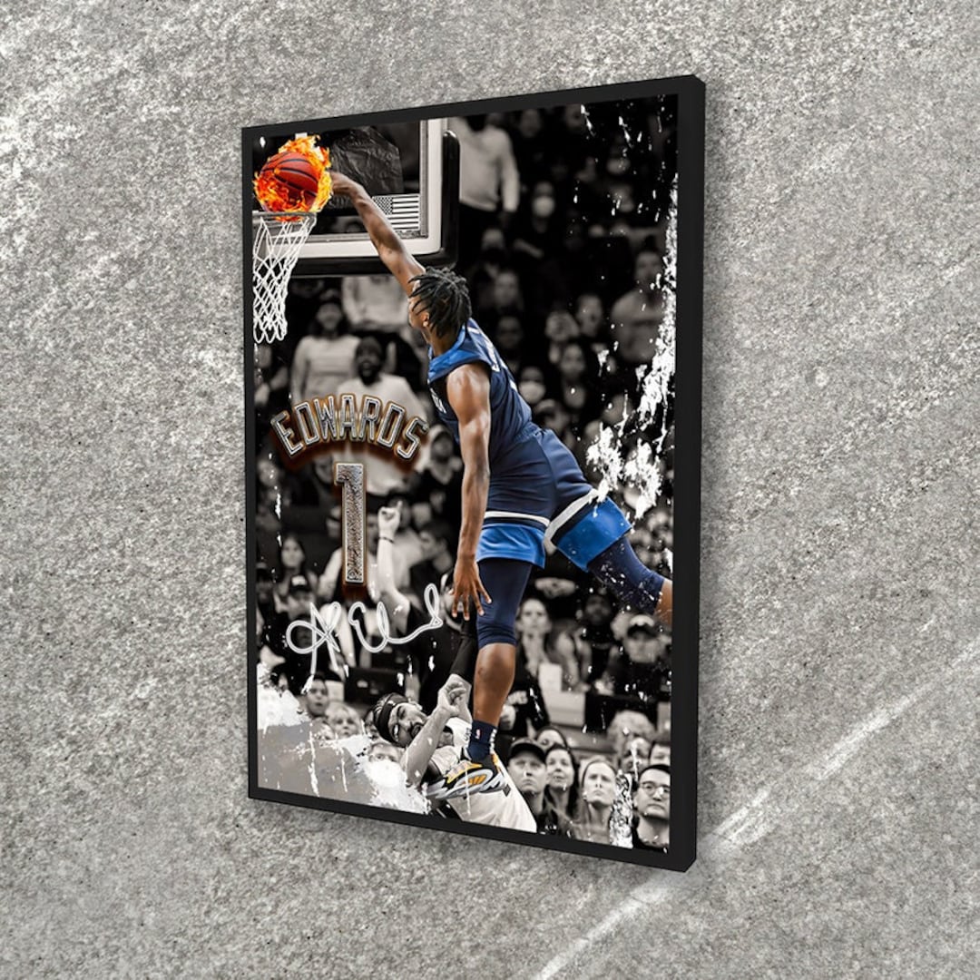 Anthony Edwards Poster Minnesota Timberwolves Framed Canvas Print Basketball Wall Art Print NBA ...