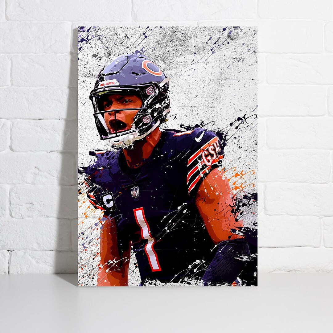 Justin Fields Poster Chicago Bears Framed Canvas Print Basketball Wall ...