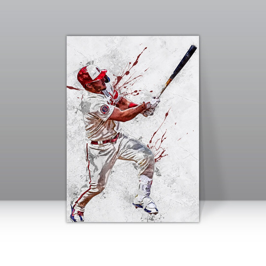 Mike Trout Poster Los Angeles Angels Framed Canvas Print Baseball Wall ...
