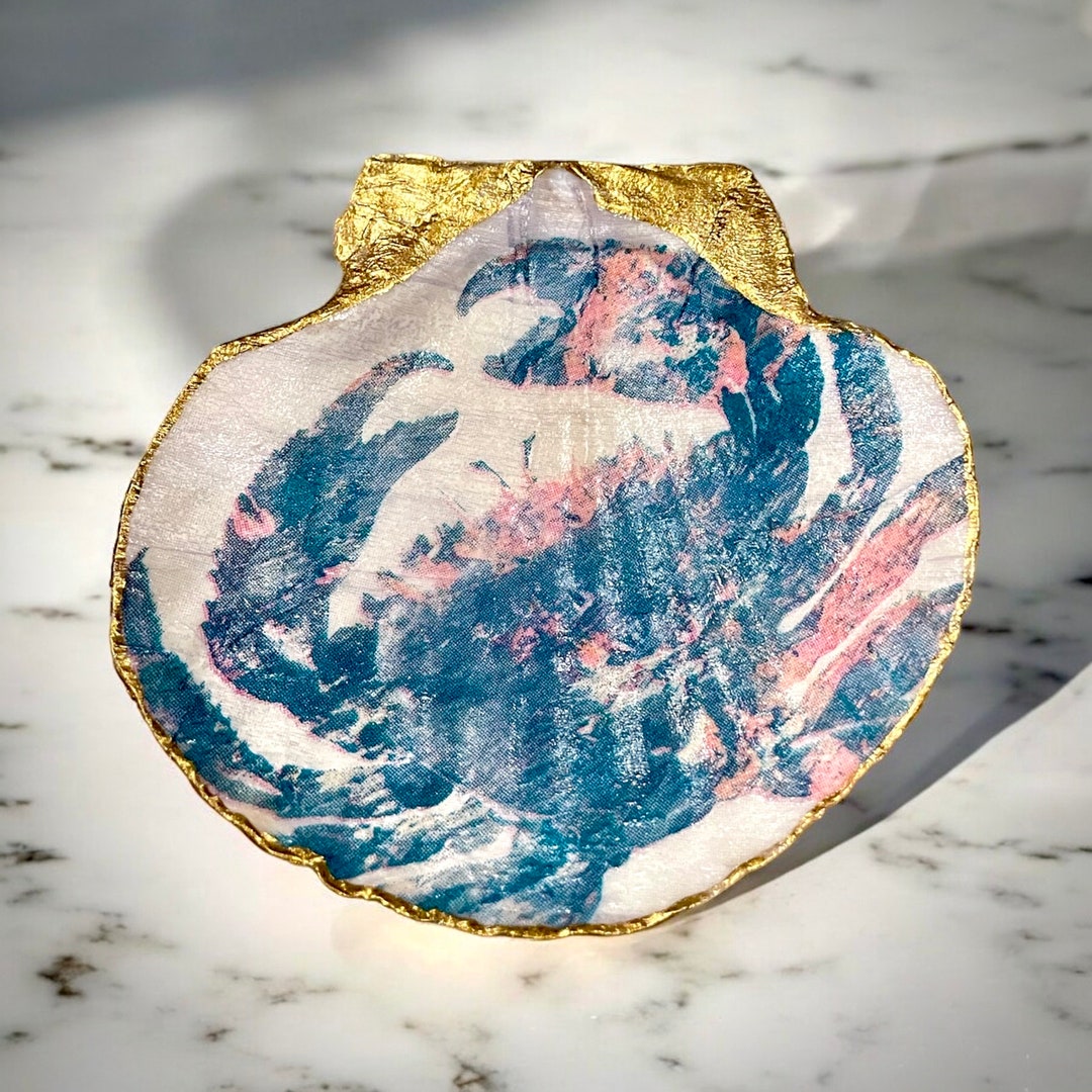 Crab Ring Dish, Vintage Blue Crab,shell Ring Dish, Shell Trinket Tray ...