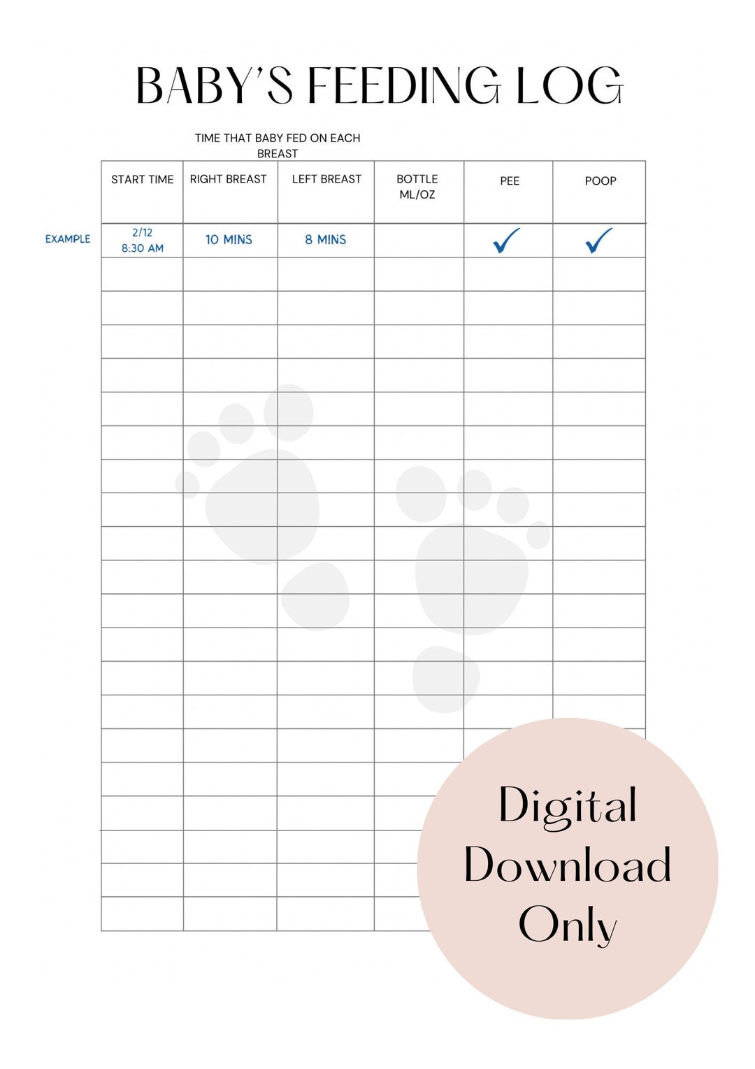 Baby Feeding and Diapering Log - Etsy