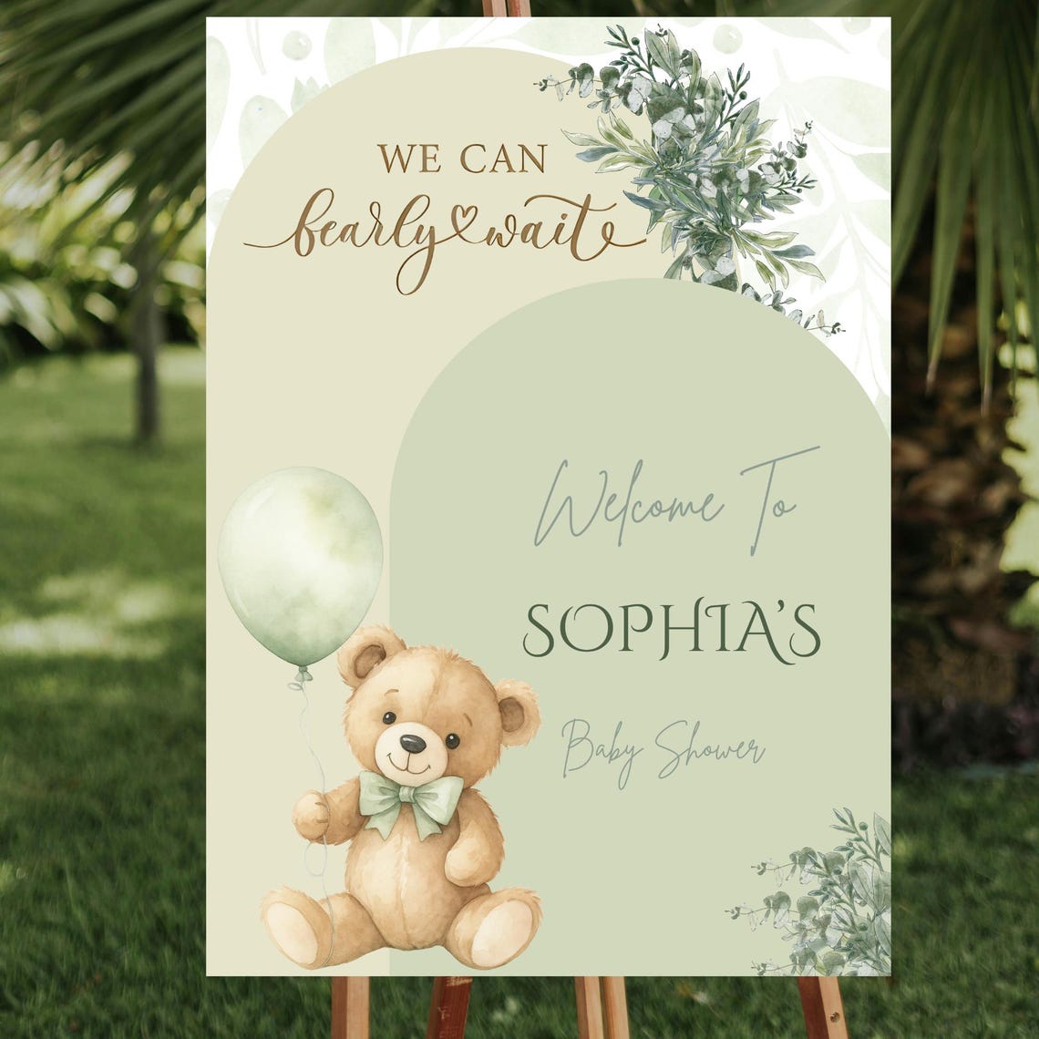 Teddy Bear Baby Shower Welcome Sign: Greenery Beige Decor (digital ...