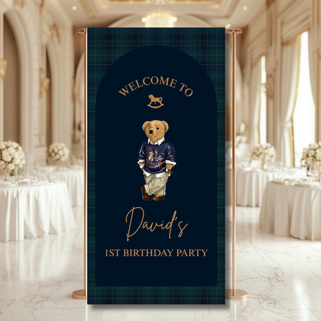 Preppy Polo Bear Welcome Sign 6×3 Ft Green Plaid Banner (digital ...