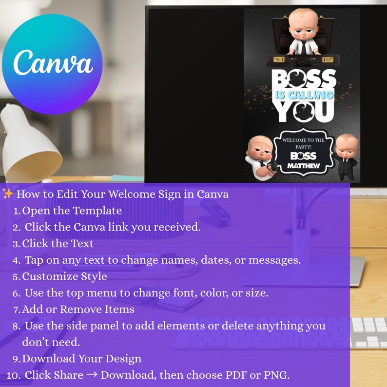 Boss Welcome Sign Black & White | Boss Baby Birthday Party Decor ...