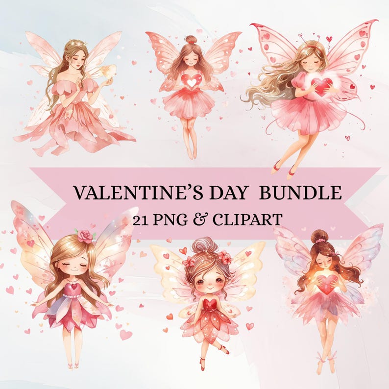 Valentine Fairy Clipart | Pink Watercolor Graphics (21 PNG) - Etsy