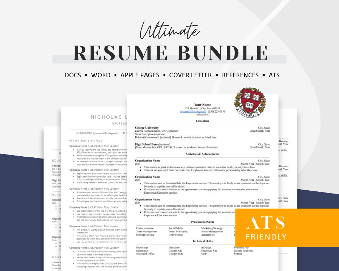Professional Resume Template Bundle | 2 ATS Friendly Modern Resumes for ...